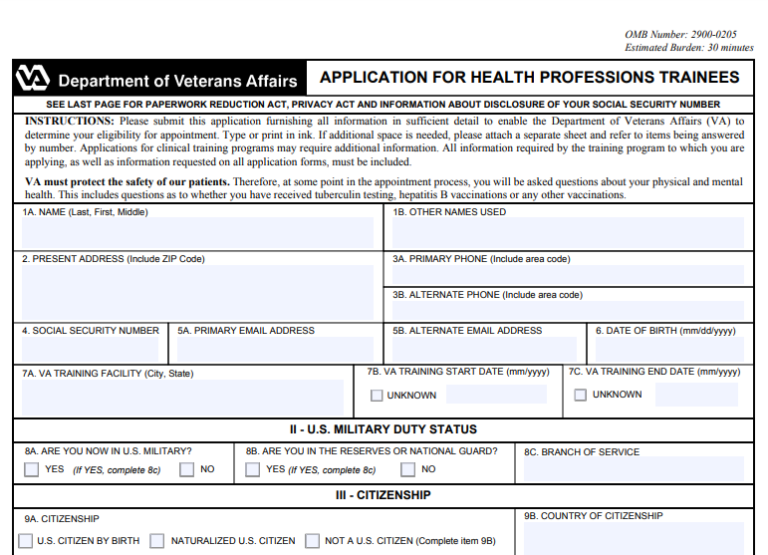VA Form 10 2850a Application VA Form