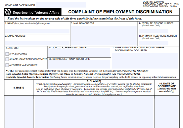 File Eeo Complaint Veterans Affairs | VA Form